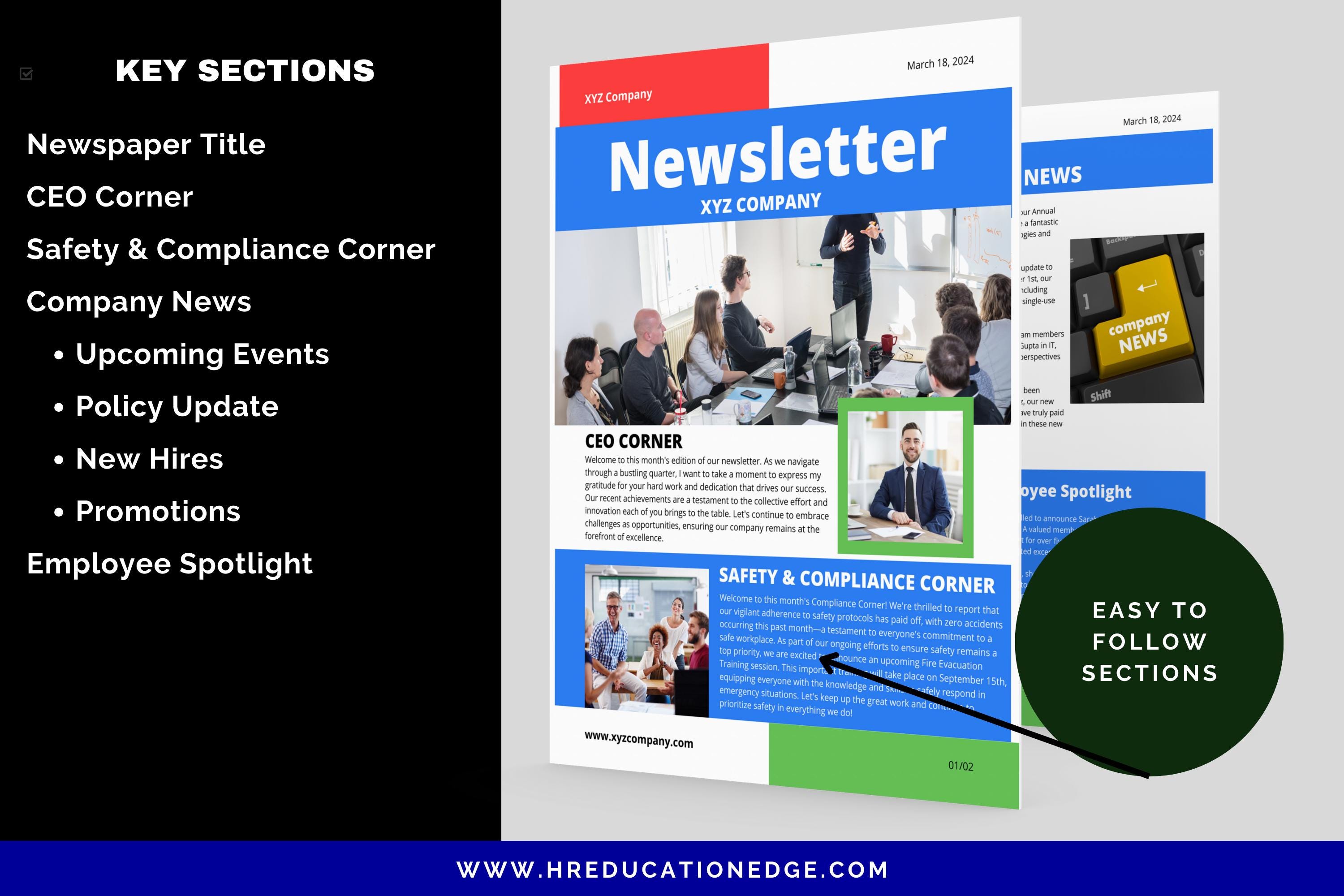 Editable Company Newsletter Template: Employee News in Canva Template ...