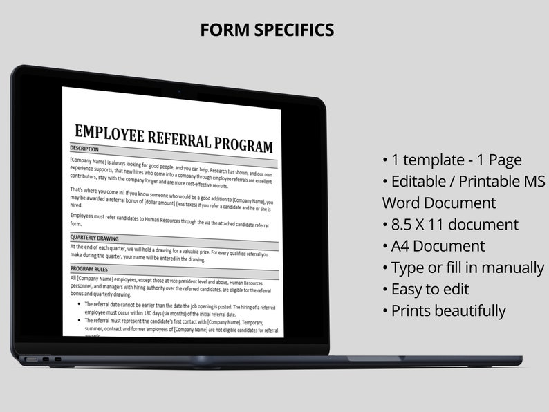 Employee Referral Program Template & Candidate Forms (MS Word) - Etsy