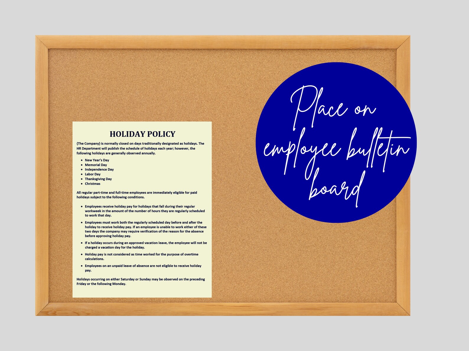 Holiday Policy Template Editable HR Form Human Resource Form Employee ...