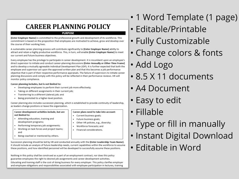 Career Planning Policy | Editable HR Template | Human Resource Form ...