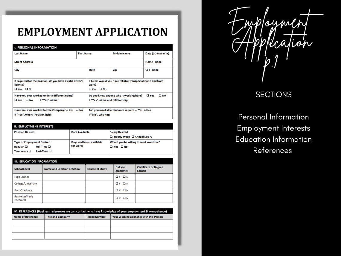 Job Application Form Employee Application Template Employment ...