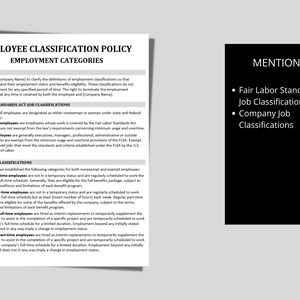 Employee Classification Policy Template: Editable HR Word Form (digital ...