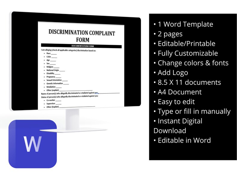 Discrimination Complaint Form & Employee Retaliation Document | HR ...