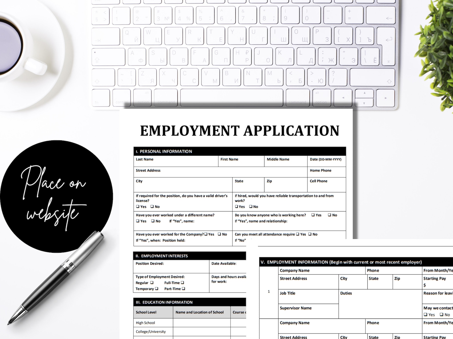 Job Application Form: Editable Employee Template (digital Download ...