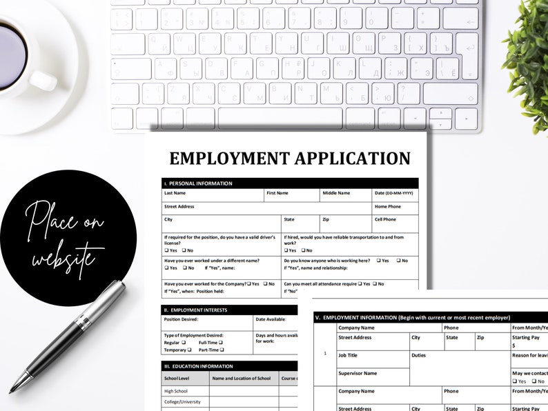 Job Application Form: Editable Employee Template (digital Download) - Etsy