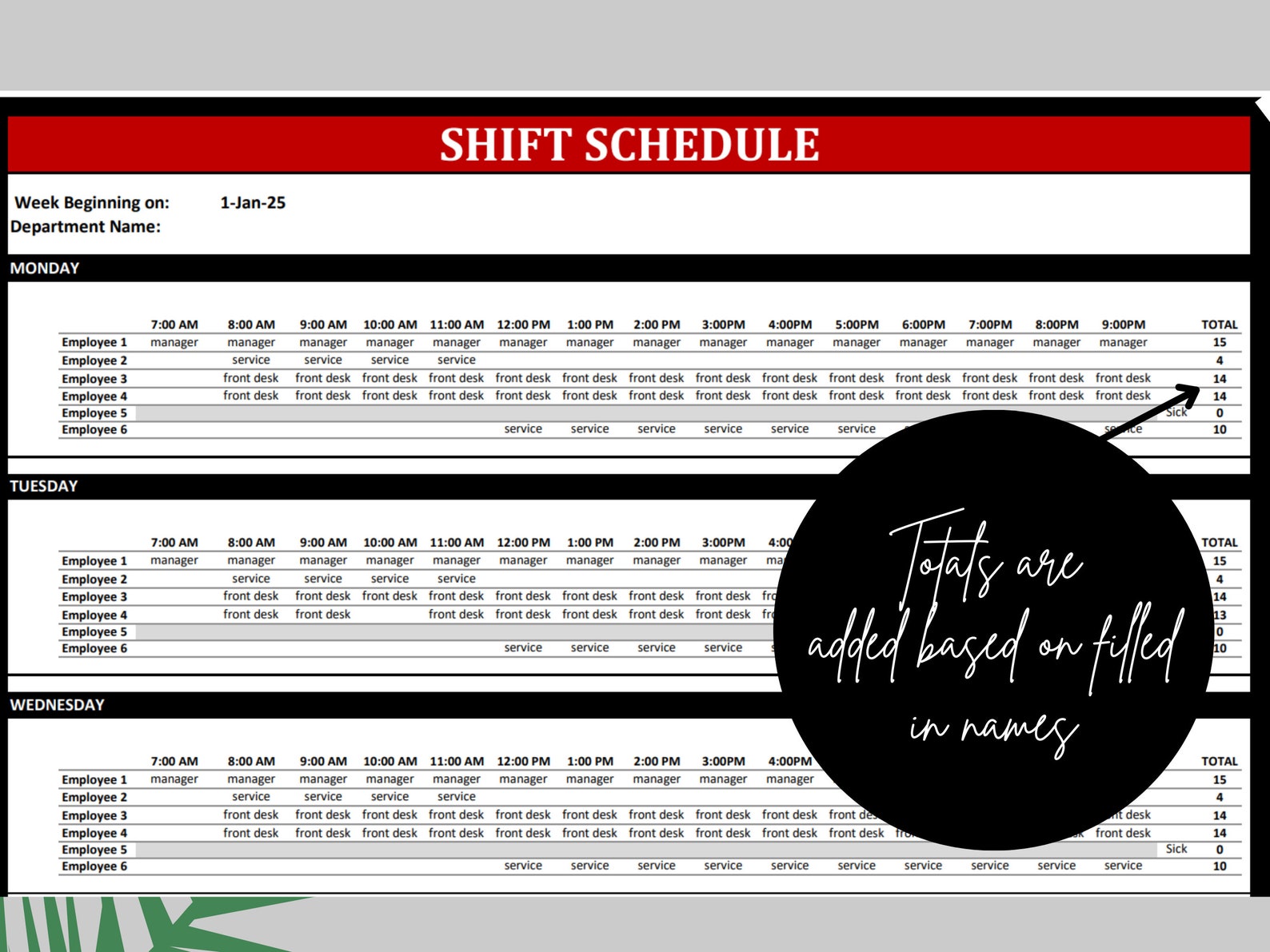 Employee Shift Schedule, Work Shift Schedule Planner, Staff Scheduling ...