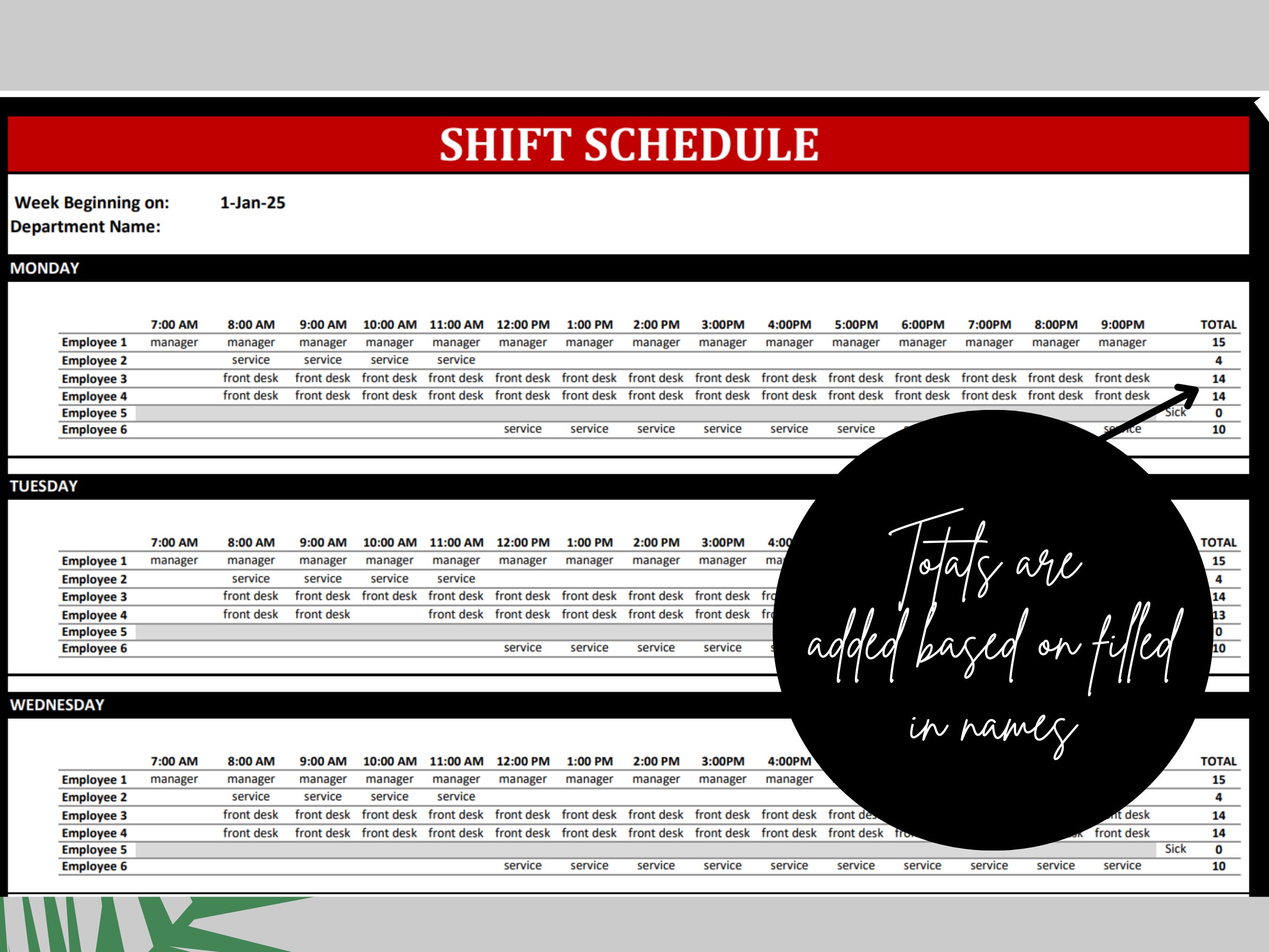 Employee Shift Schedule Template: Printable Excel Planner - Etsy