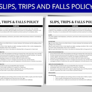 Slips, Trips, and Falls Policy Template: OSHA Workplace Safety (digital ...