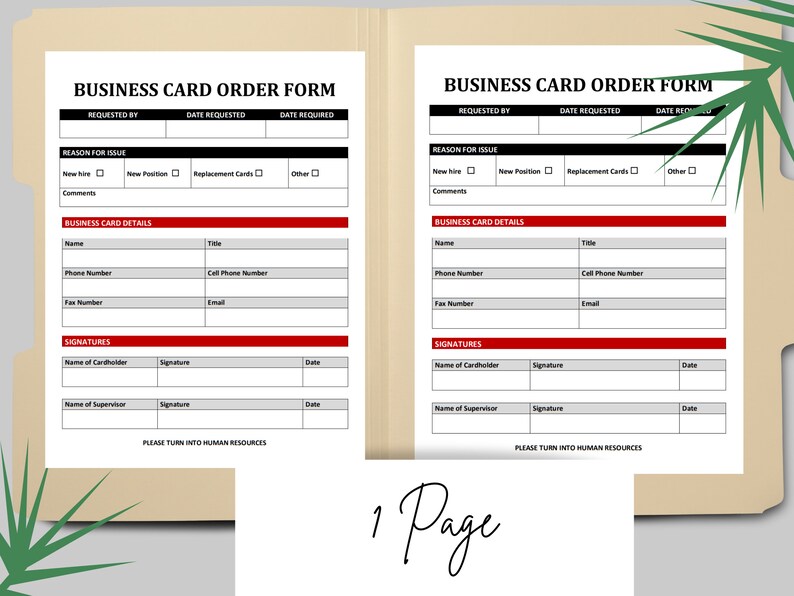 HR Business Card Order Form - Editable MS Word Template - Etsy