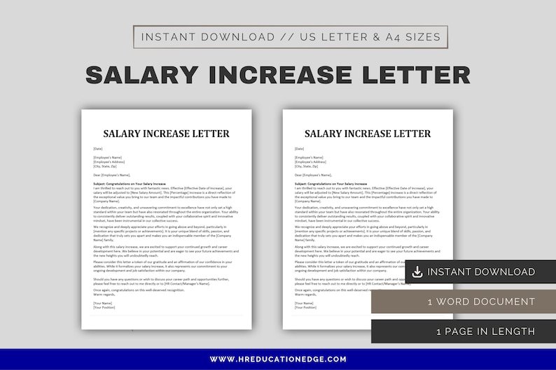 Salary Increase Letter Template: HR Form, Employee Compensation ...