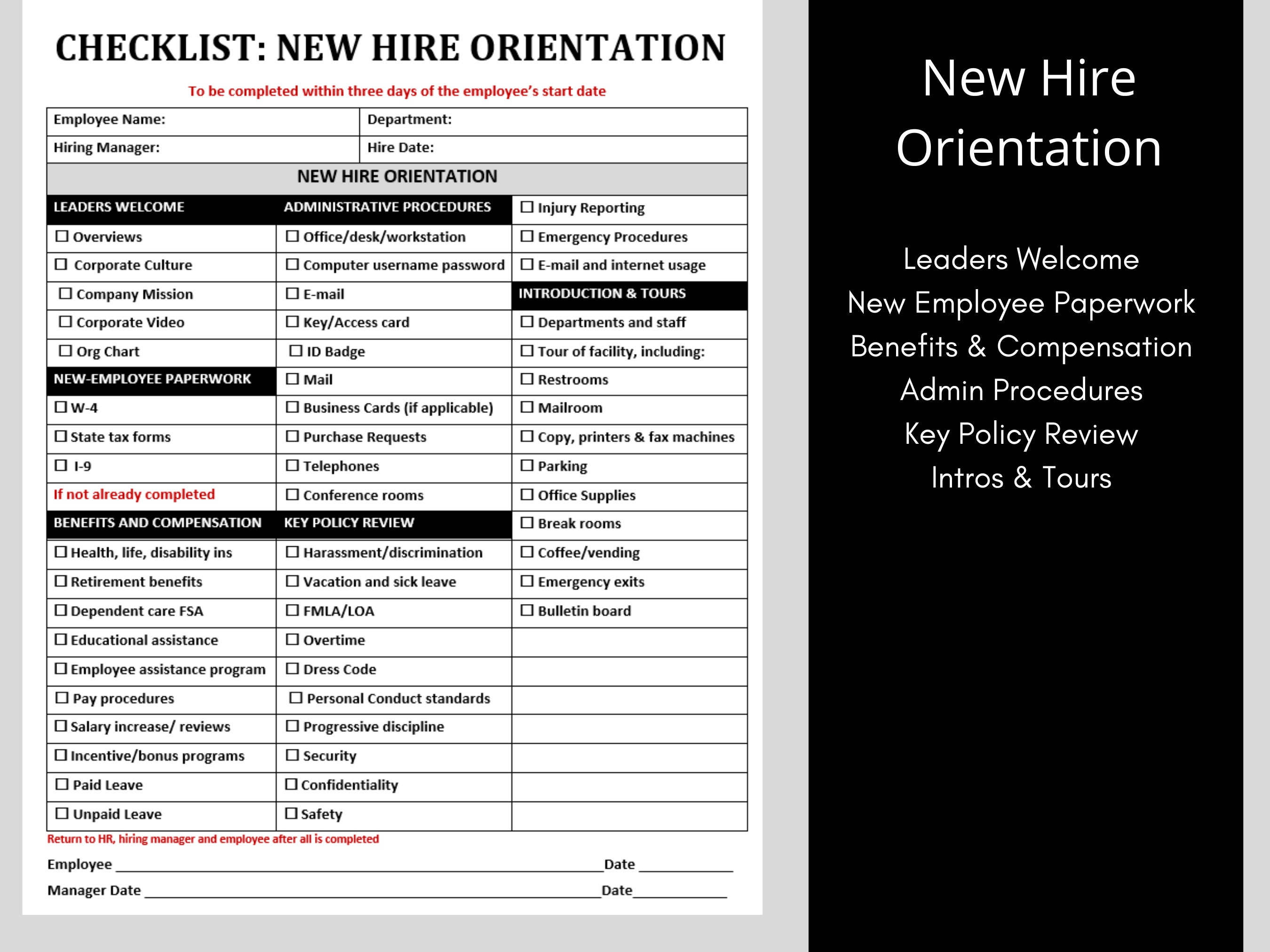 New Hire Orientation Checklist Employee Onboarding Form HR - Etsy UK