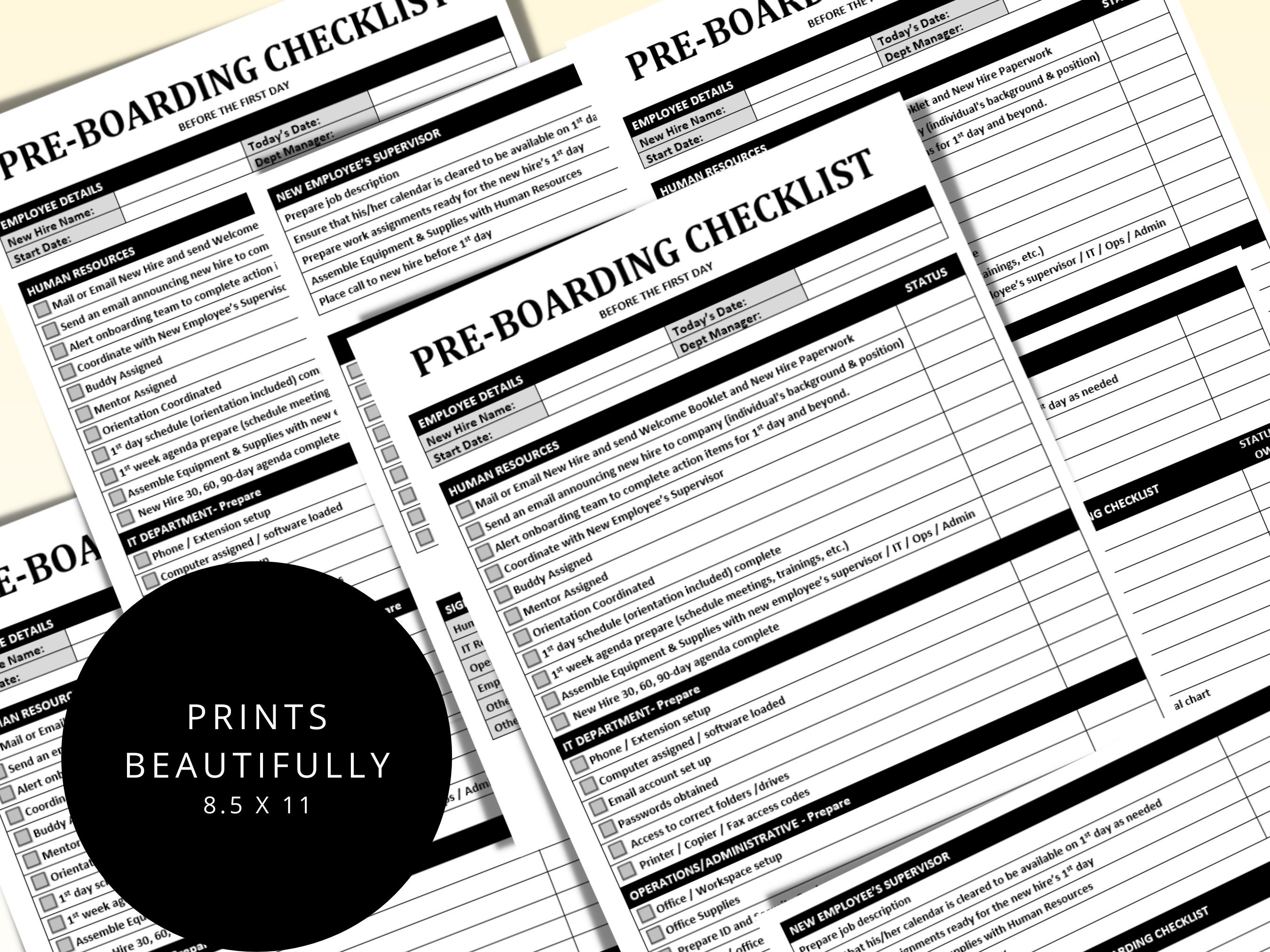New Hire Pre-boarding Checklist: HR Onboarding Template (digital ...