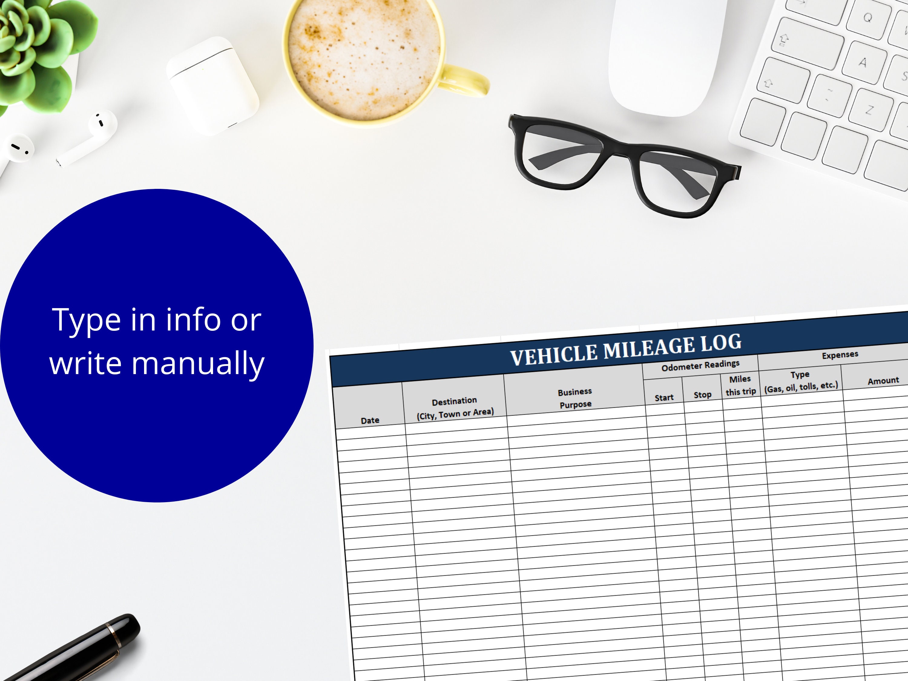 Vehicle Mileage Log: Editable Excel HR Template (digital Download) - Etsy