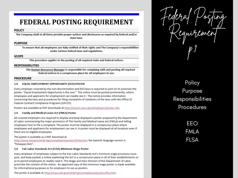 Federal Posting Requirements Template MS Editable Word Templates Human ...