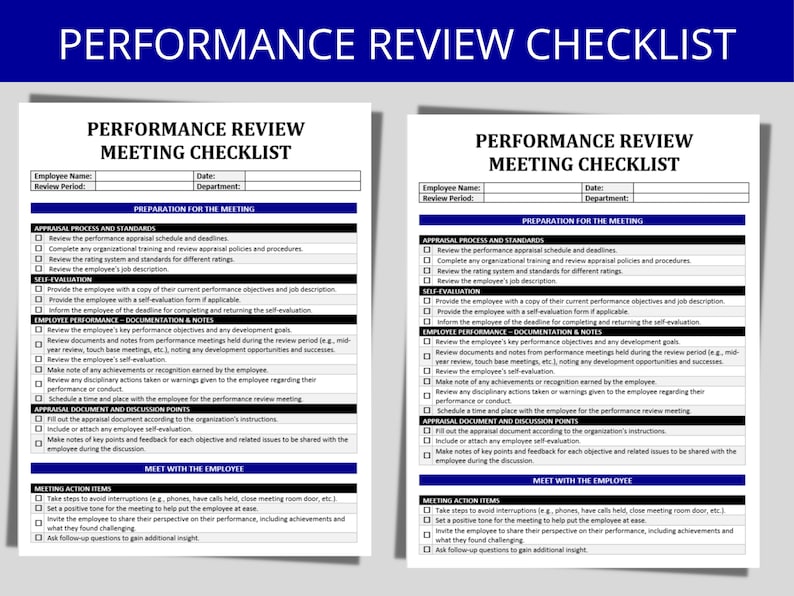 Performance Review Checklist: Employee Appraisal HR Template (editable ...