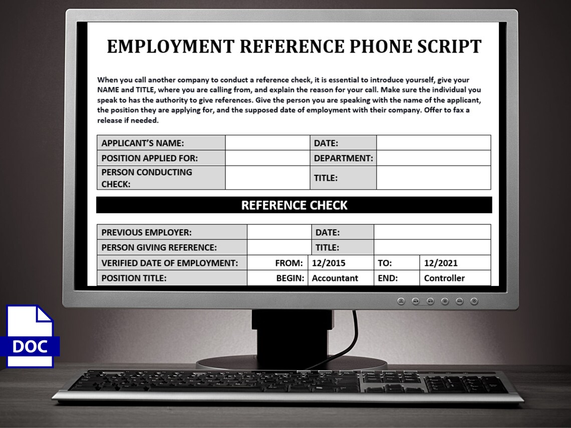 Employment Reference Phone Script HR Templates Editable & Printable - Etsy