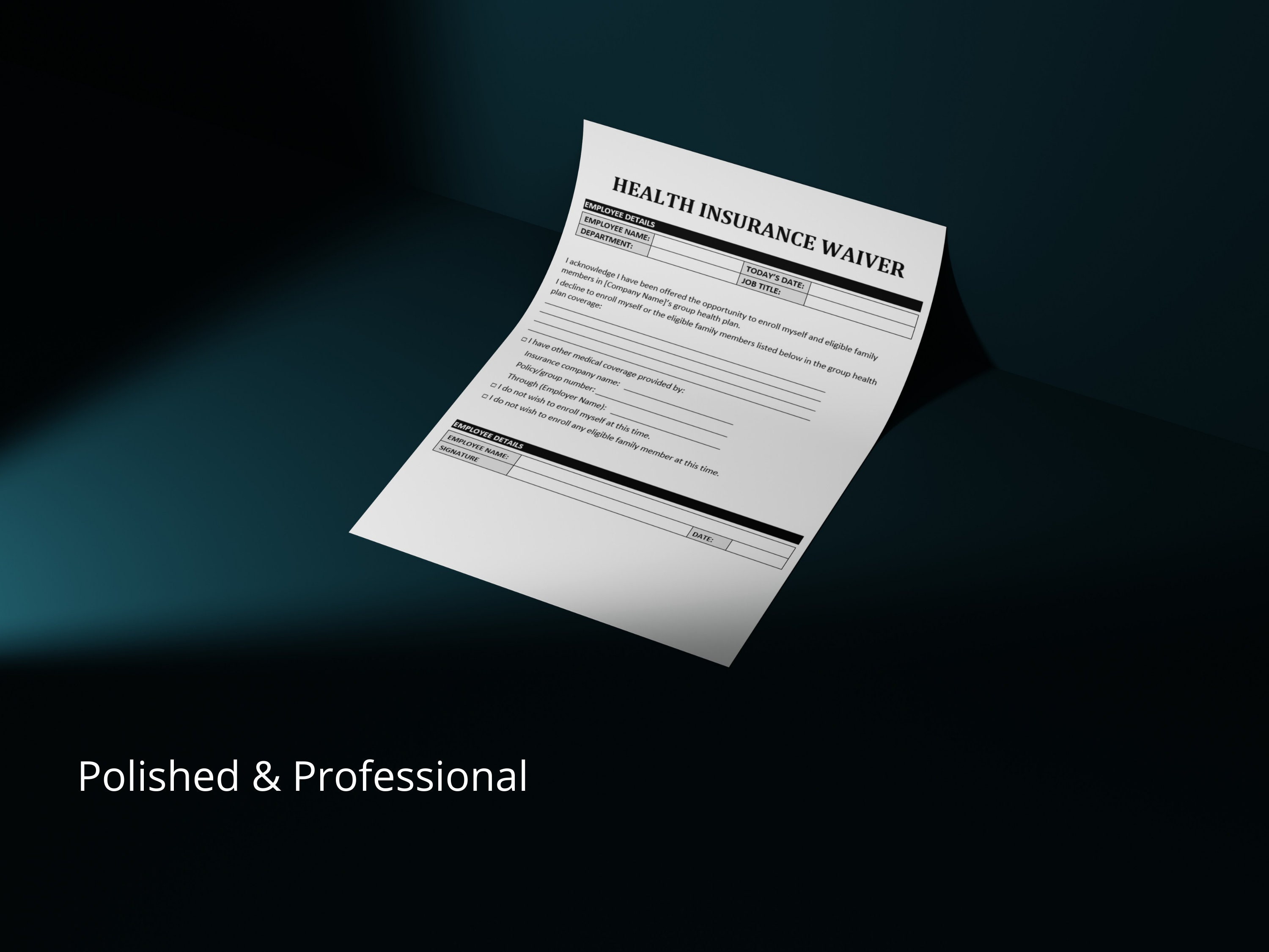 Health Insurance Waiver | Opt-out Form | MS Editable Word Document | HR ...