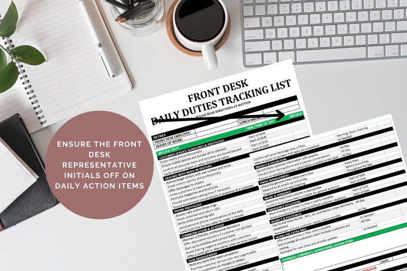 Front Desk Reception Checklist: Daily Duties Template (digital Download ...