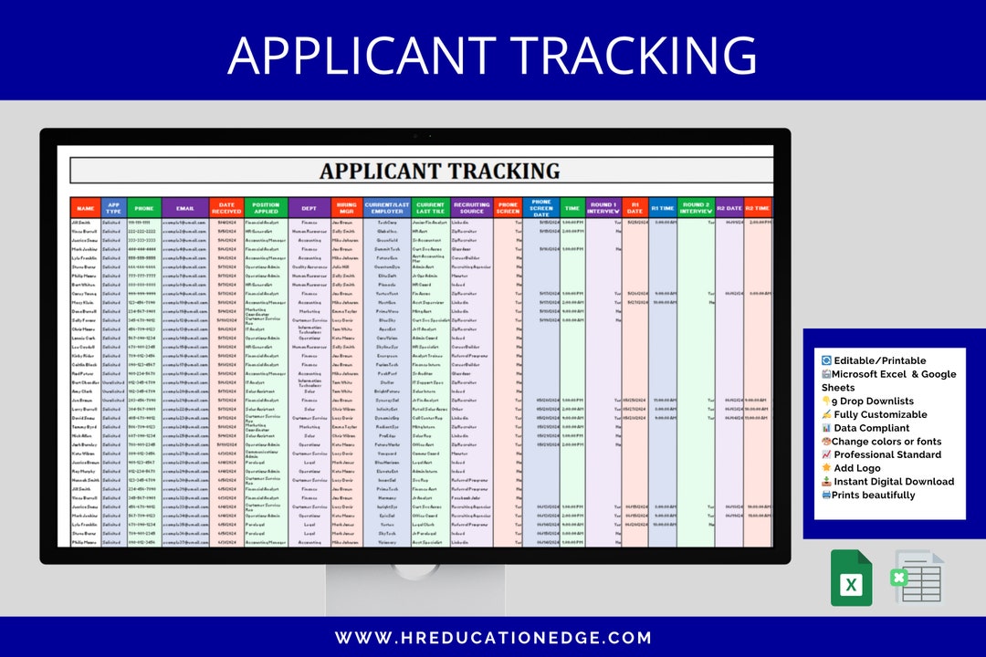 Applicant & Candidate Tracker: HR Excel Template (digital Download) - Etsy UK