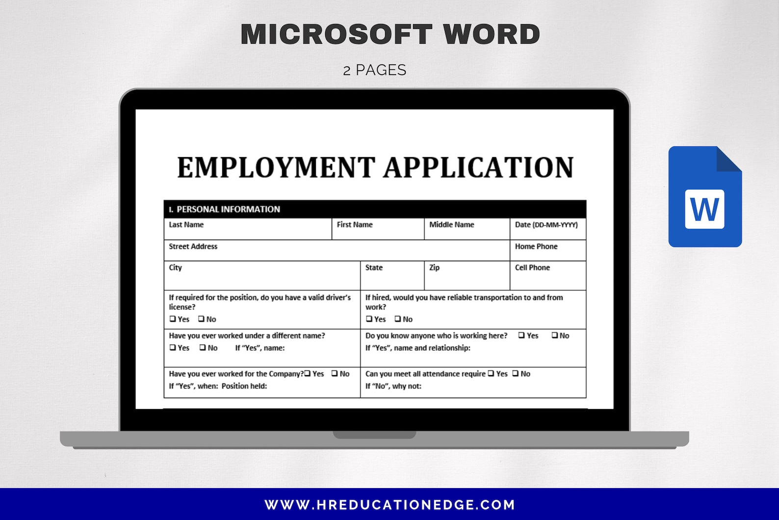 Job Application Form: Employee Application Template (digital Download ...