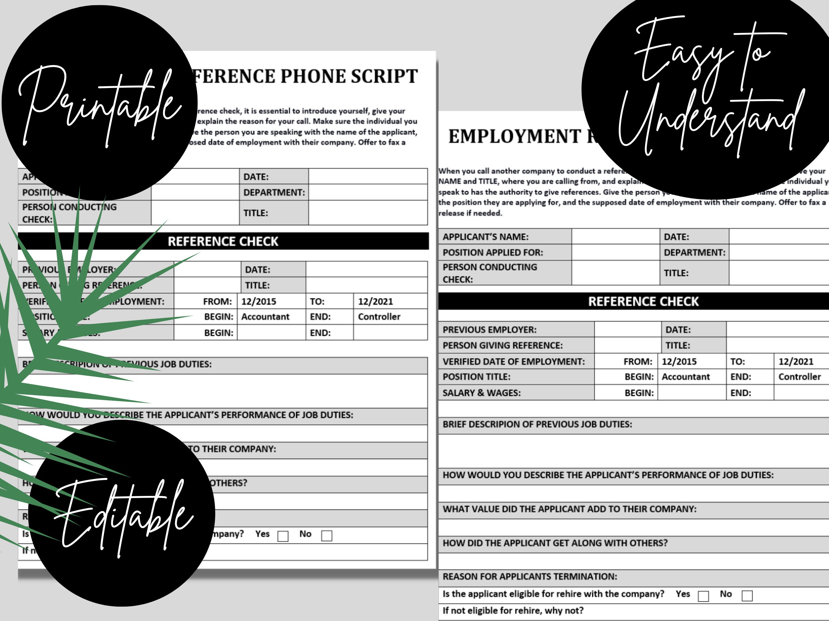 Employment Reference Phone Script HR Templates Editable & Printable - Etsy