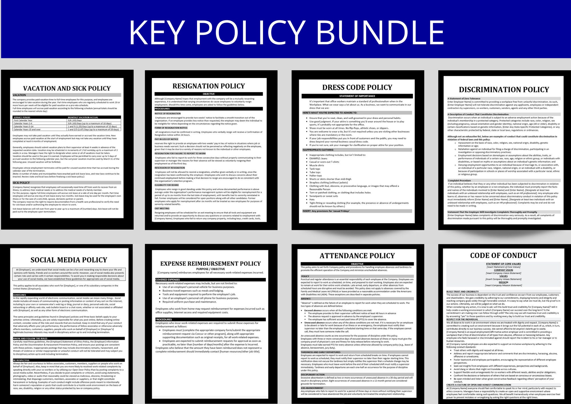Employee Policy Template Bundle: HR Editable Word Forms - Etsy