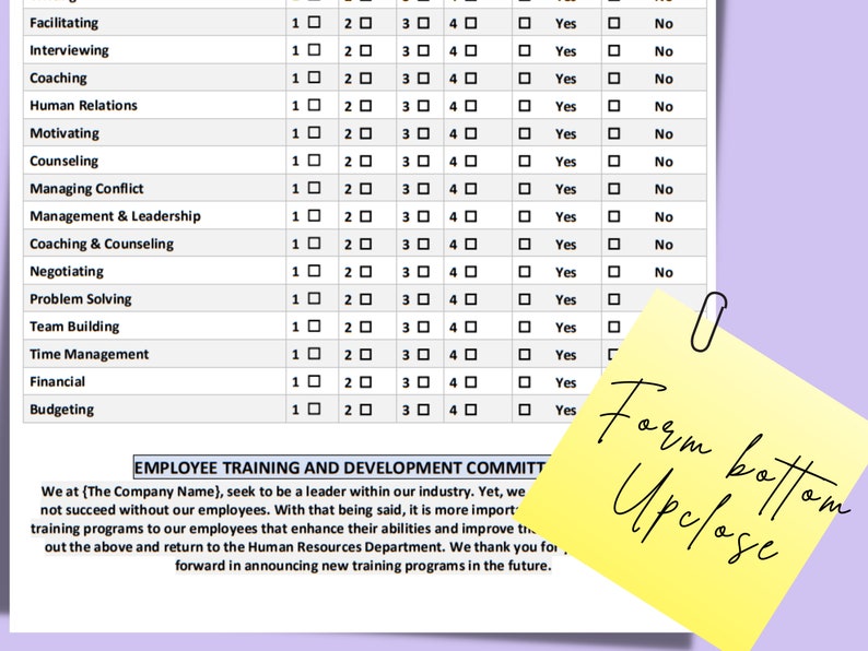 Training Needs Analysis Template Editable HR Form Employee - Etsy