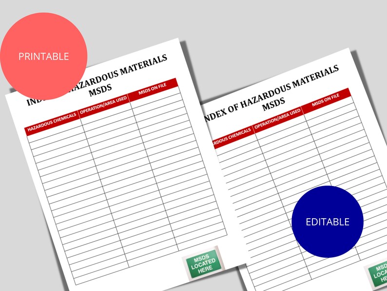 Comprehensive Safety Templates: Index of Hazardous Materials Editable ...