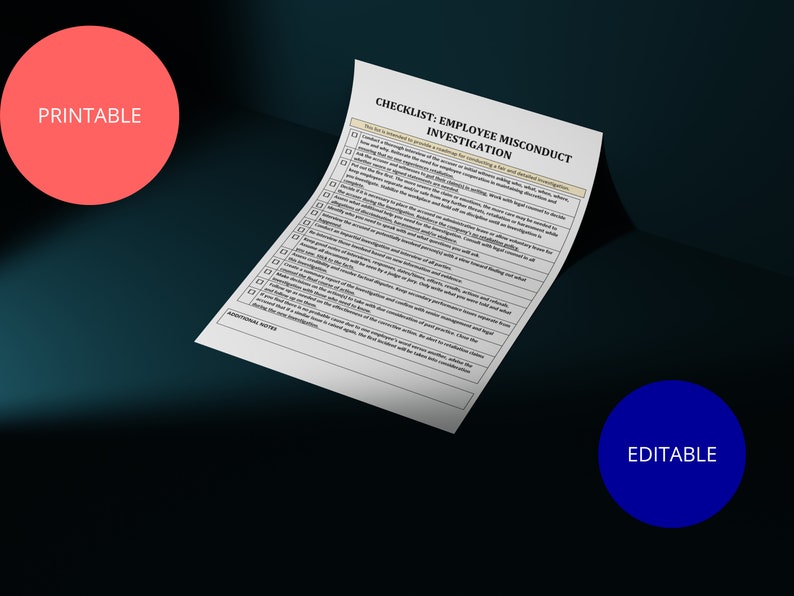 Employee Misconduct Investigation: HR Checklist Template (A4 Editable ...