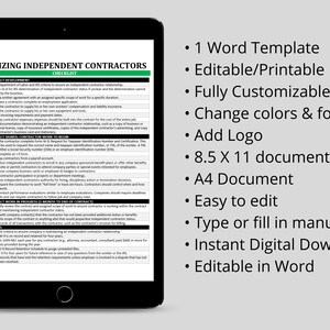 Independent Contractor Checklist Editable Document HR Template Human ...