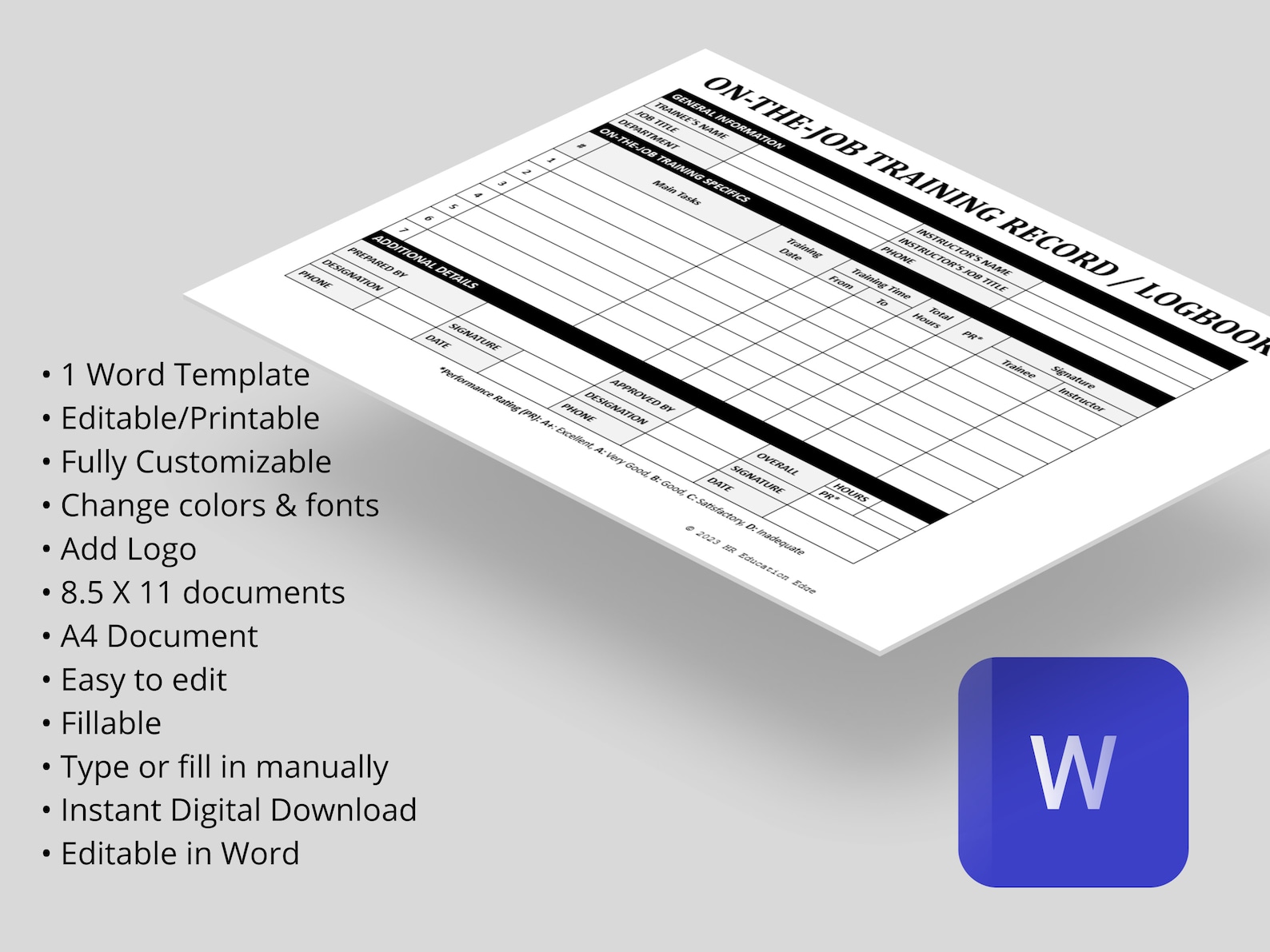 Employee Training Record/logbook On-the-job Training Tracker New ...
