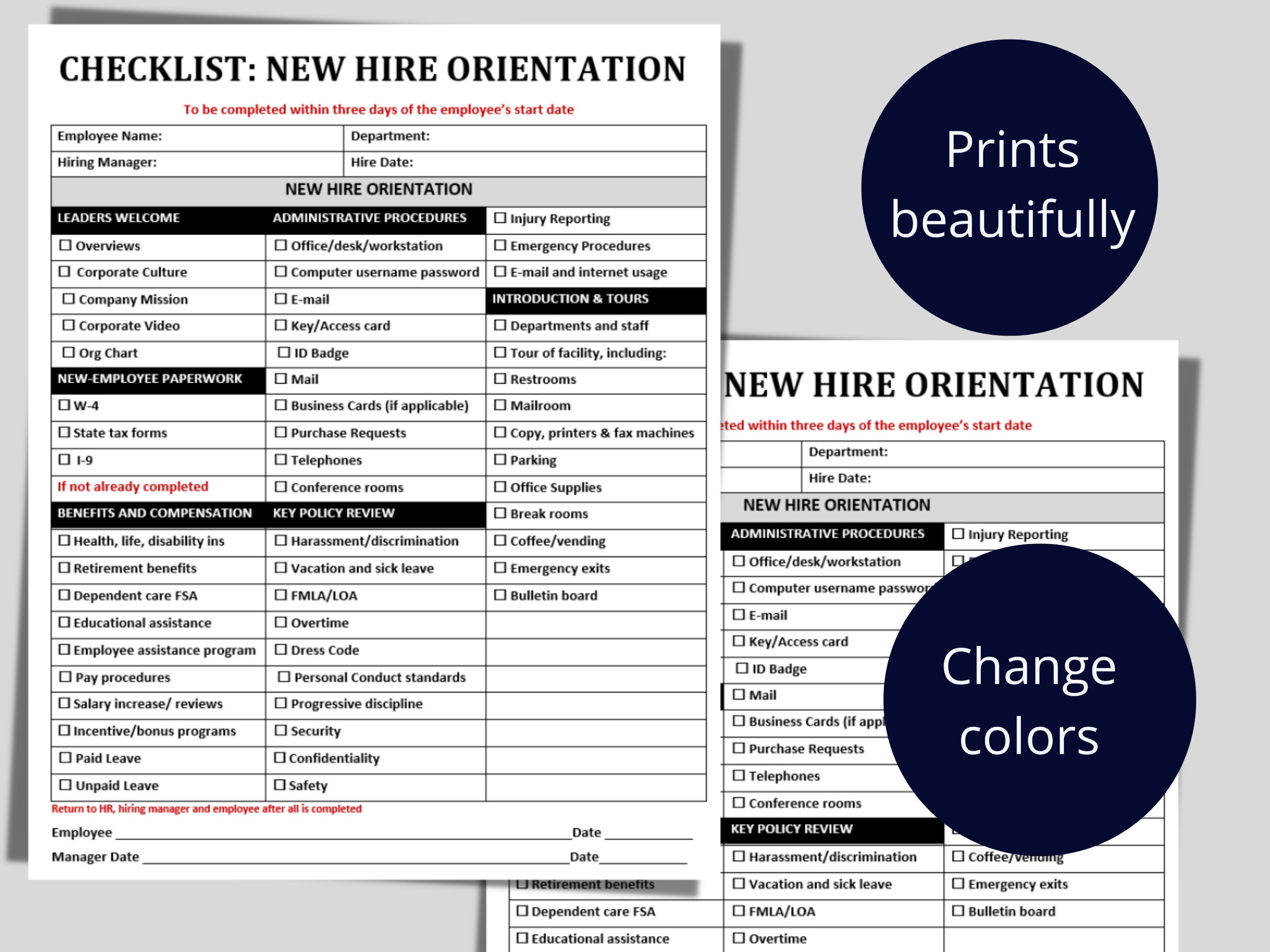 New Hire Orientation Checklist Employee Onboarding Form HR - Etsy UK