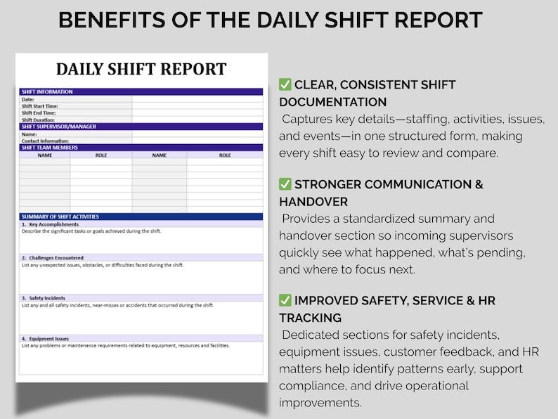 Daily Shift Report Template | End of Shift Change or Handover, Incident ...
