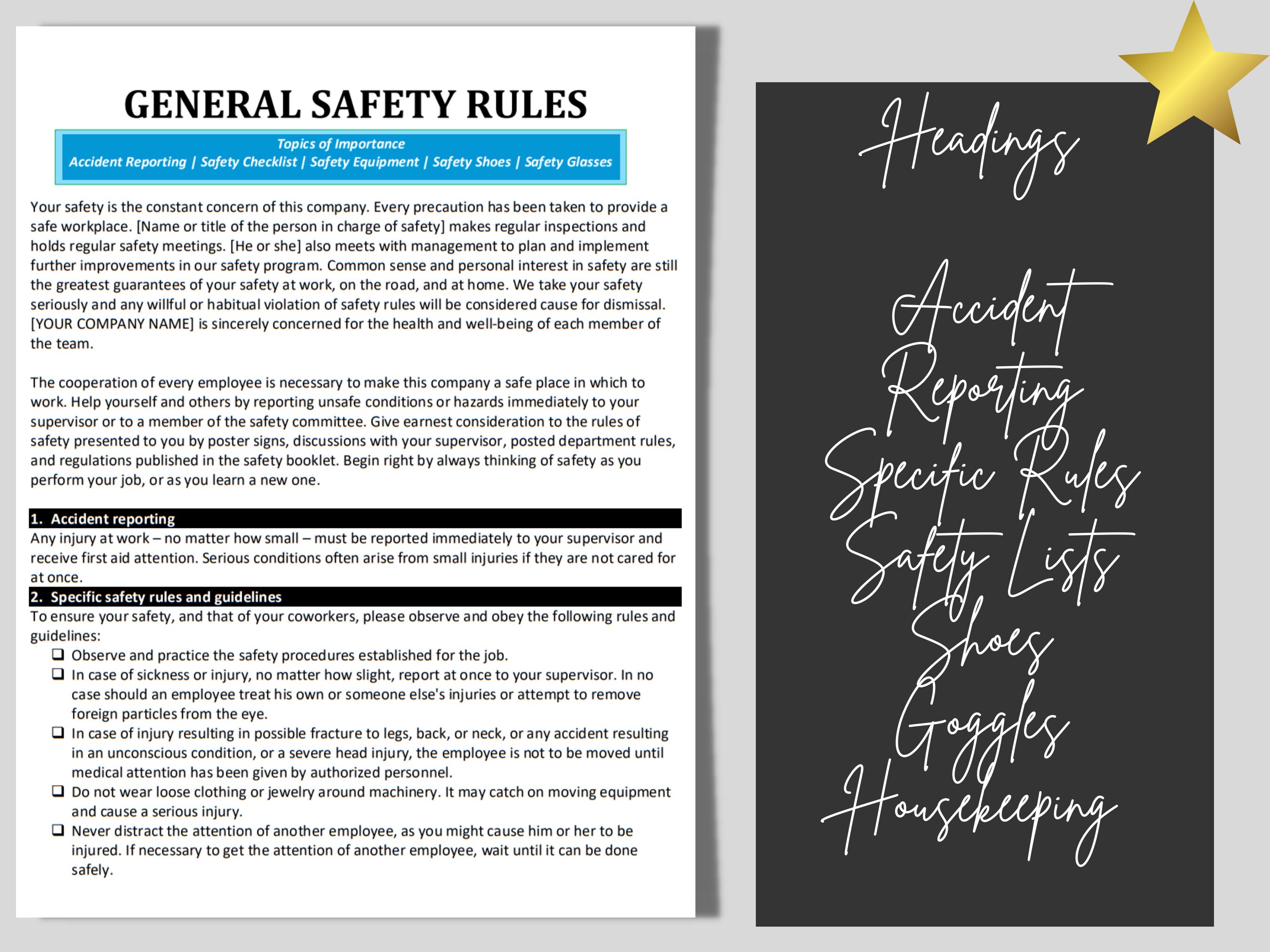 Employee Safety Policy Template Editable Word Form Human Resources HR ...