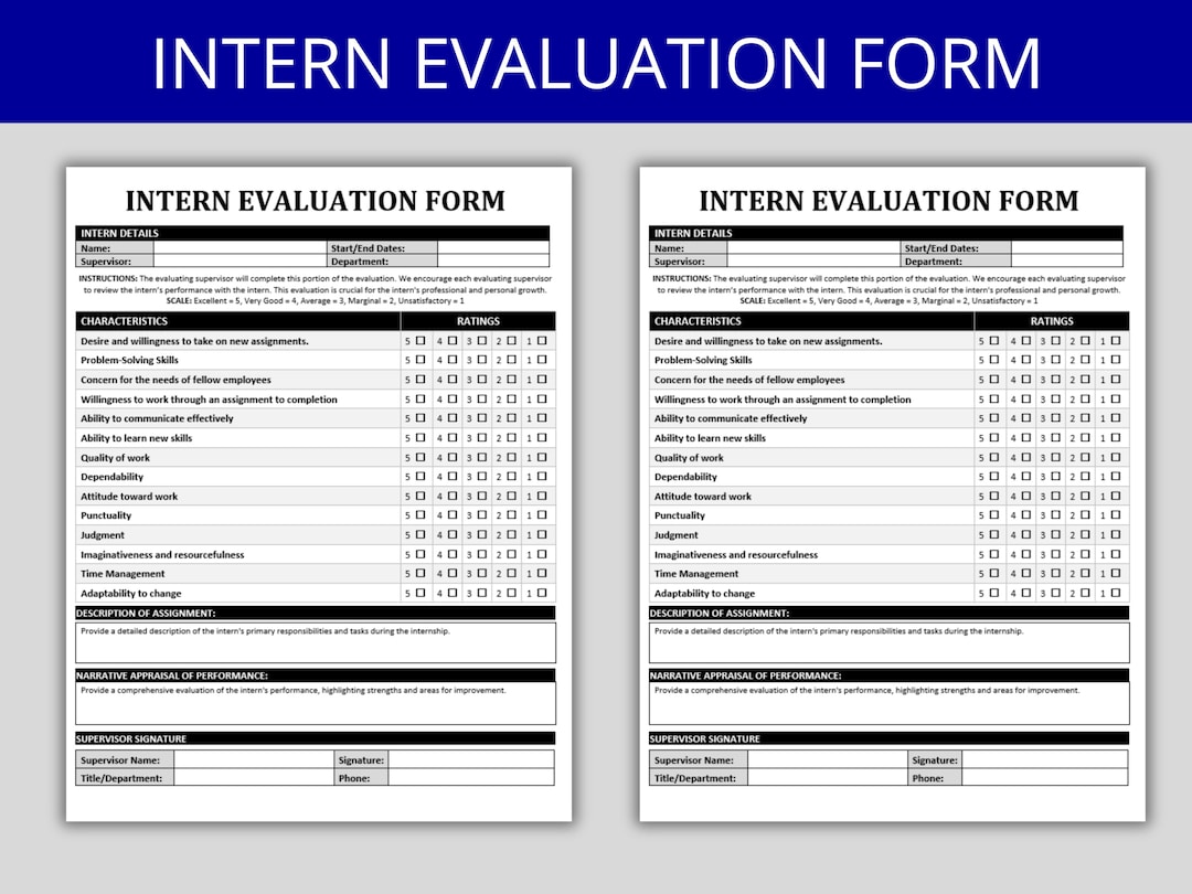 Intern Evaluation Form: Performance Review HR Template (digital ...