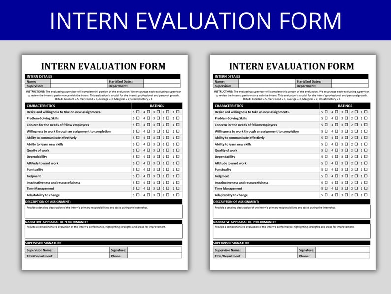 Intern Evaluation Form: Performance Review HR Template (digital ...