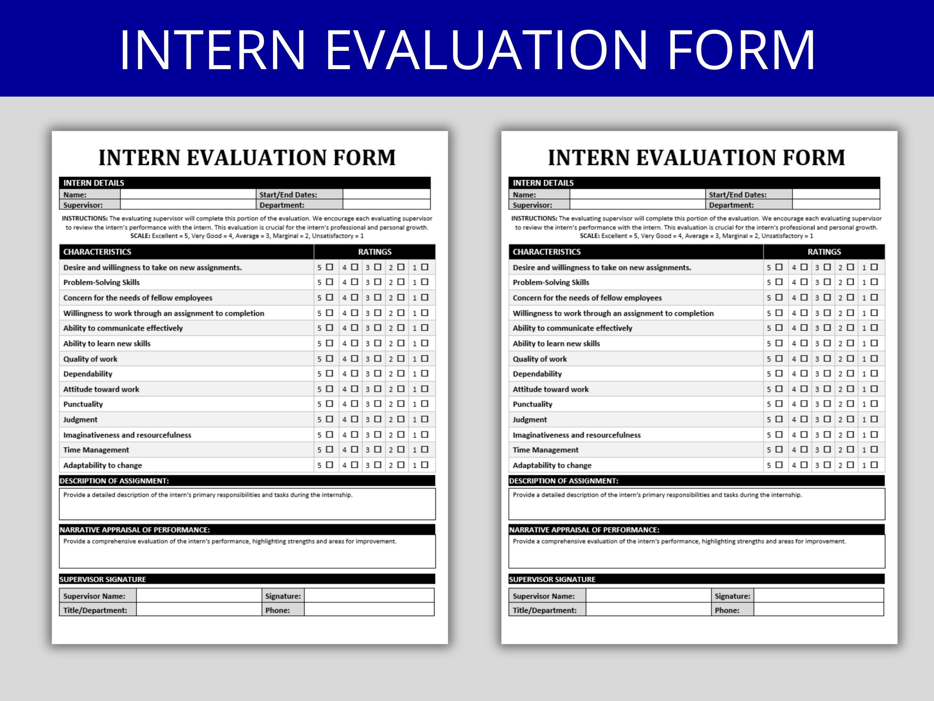 Intern Evaluation Form | Performance Review, Feedback & Assessment ...