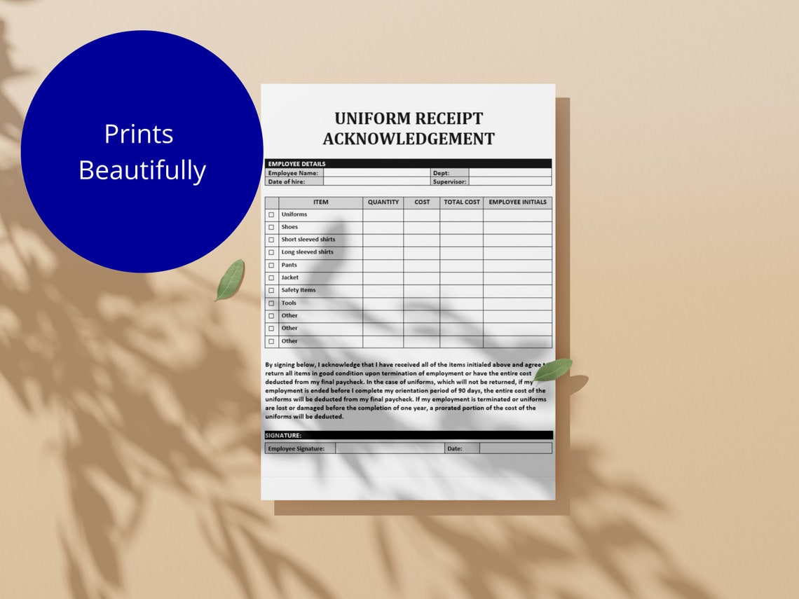 Employee Uniform Agreement Template: HR Forms (MS Word) - Etsy