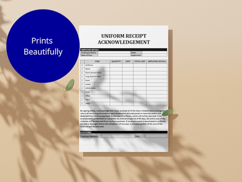 Employee Uniform Agreement Template: HR Forms (MS Word) - Etsy