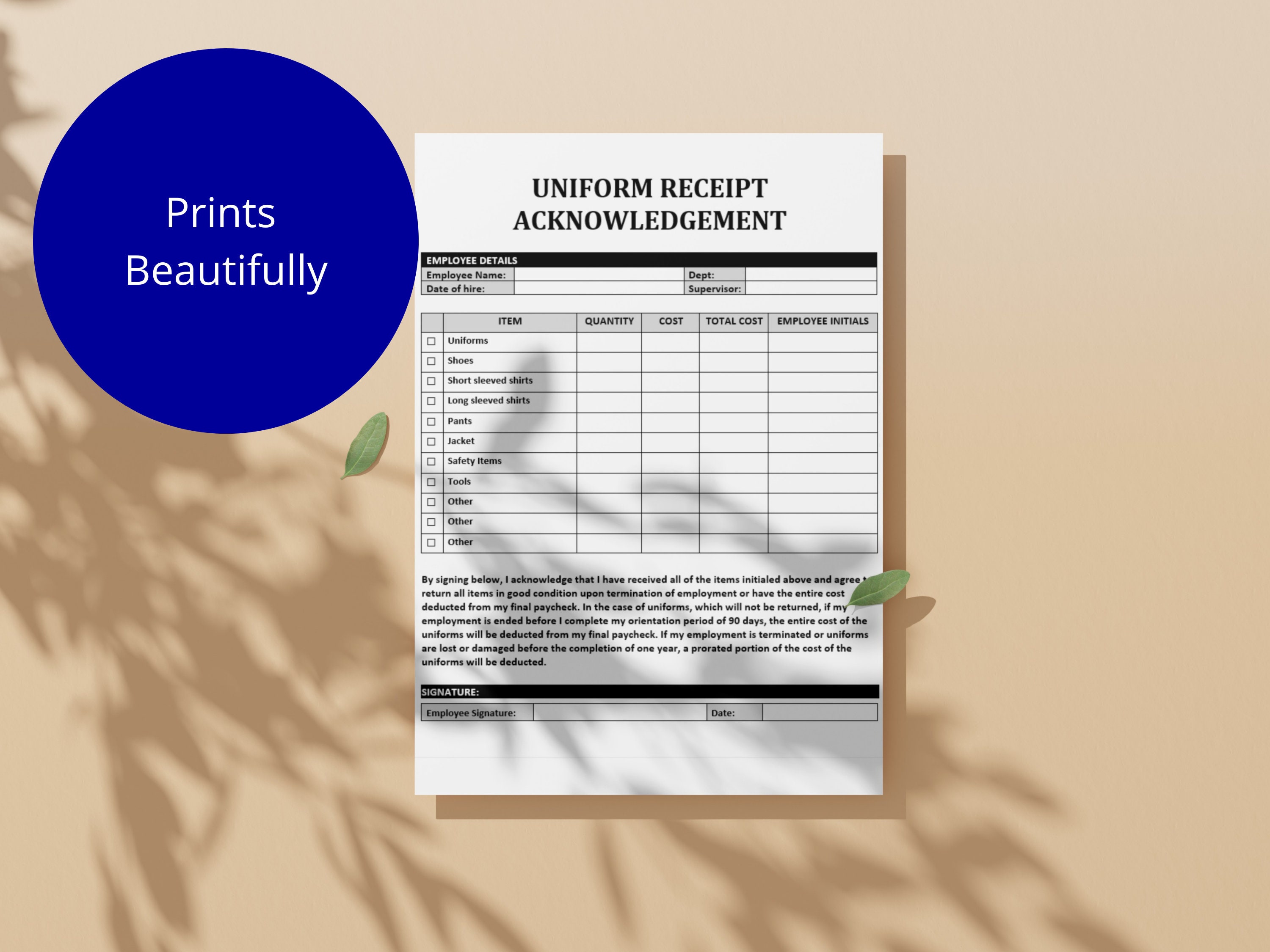 Employee Uniform Agreement Template: HR Forms (MS Word) - Etsy