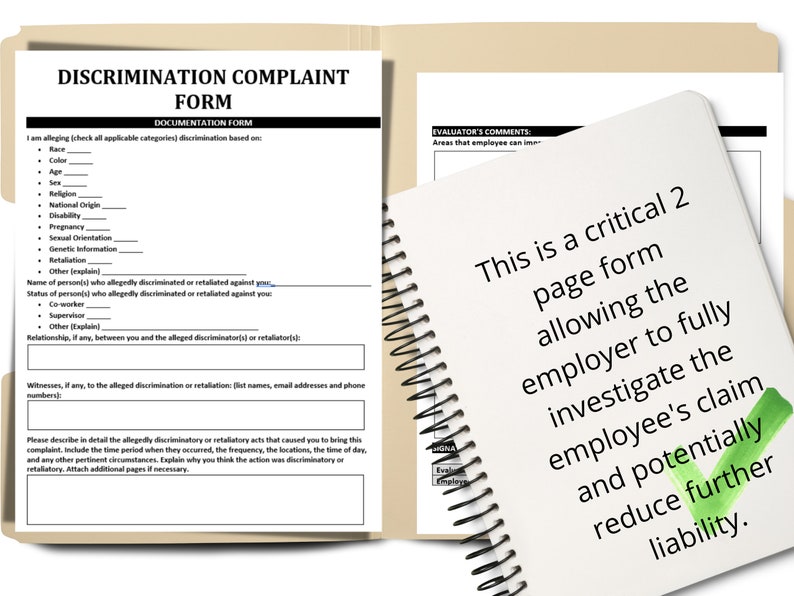 Discrimination Complaint Form & Employee Retaliation Document HR ...