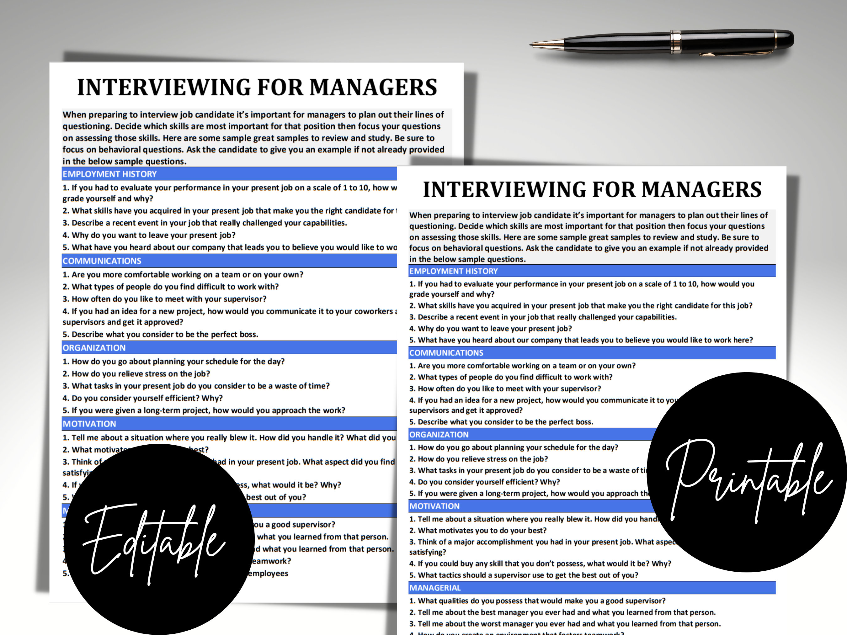 Interviewing for Managers Editable Word Interviewing Form - Etsy