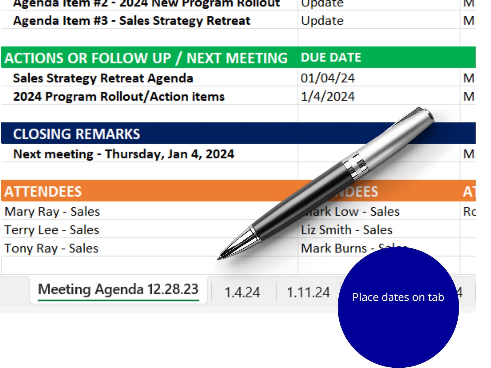 Staff Meeting Agenda: Excel Spreadsheet Template (digital Download) - Etsy