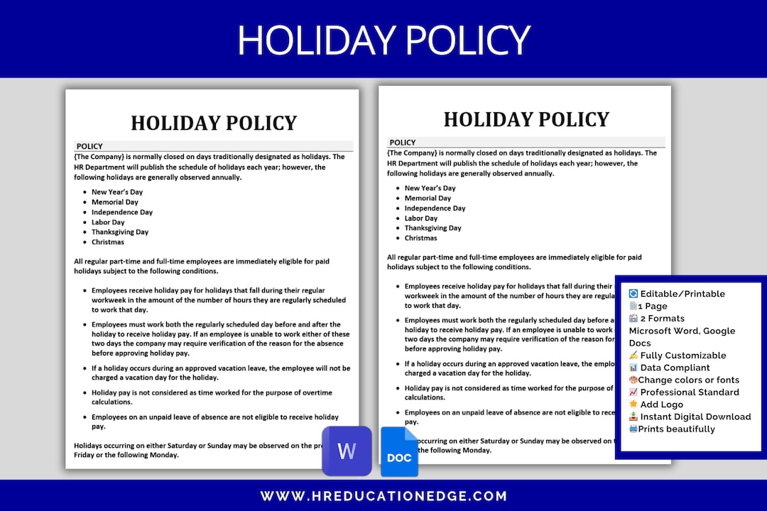 Holiday Policy Template: Editable HR Form (digital Download) - Etsy