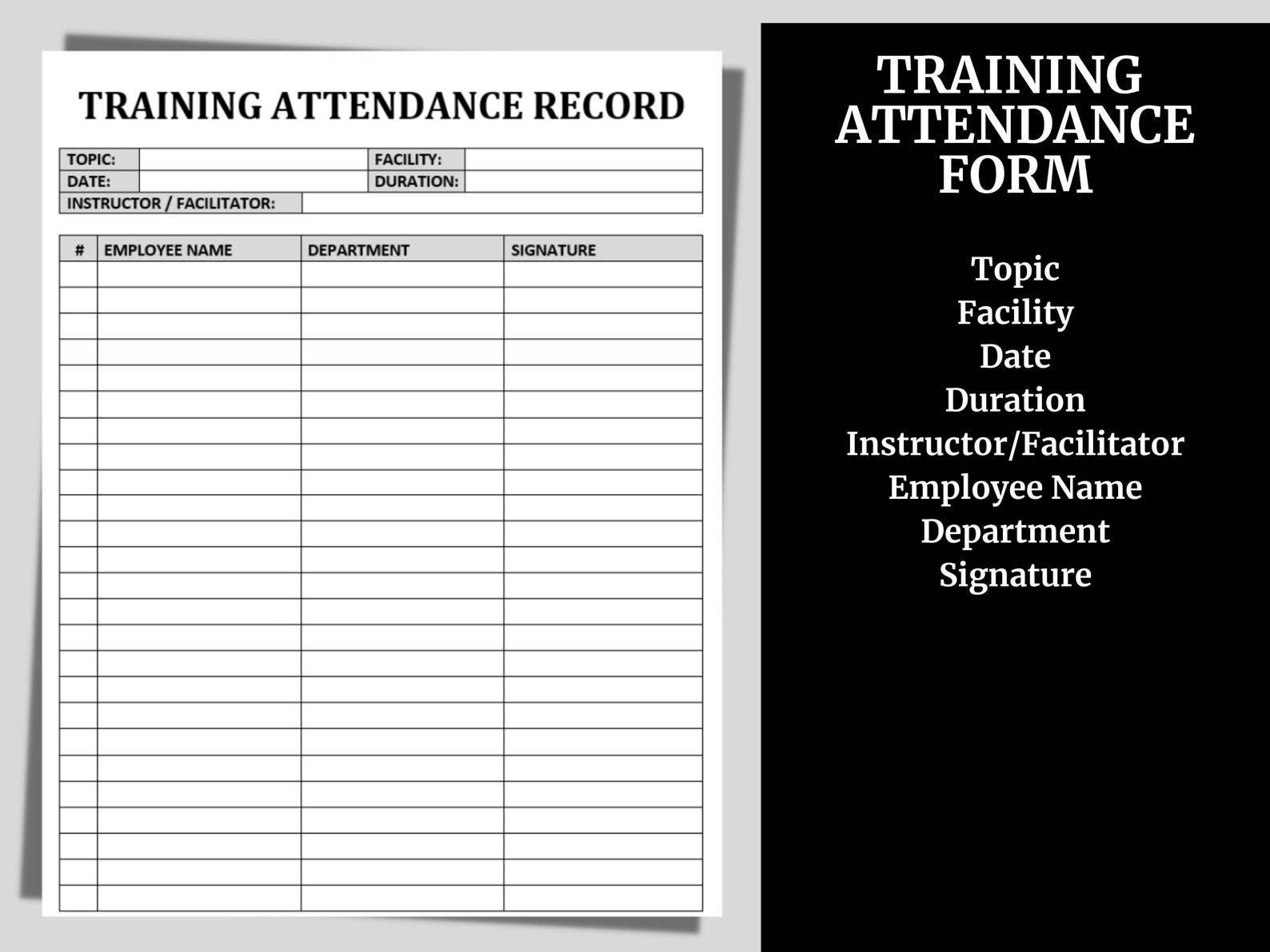 Training Attendance Record Template: Editable HR Form (MS Word) - Etsy