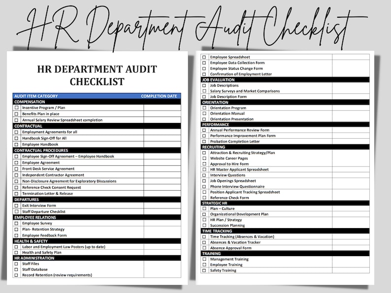 Checklist HR Department Audit HR Template MS Editable Word - Etsy