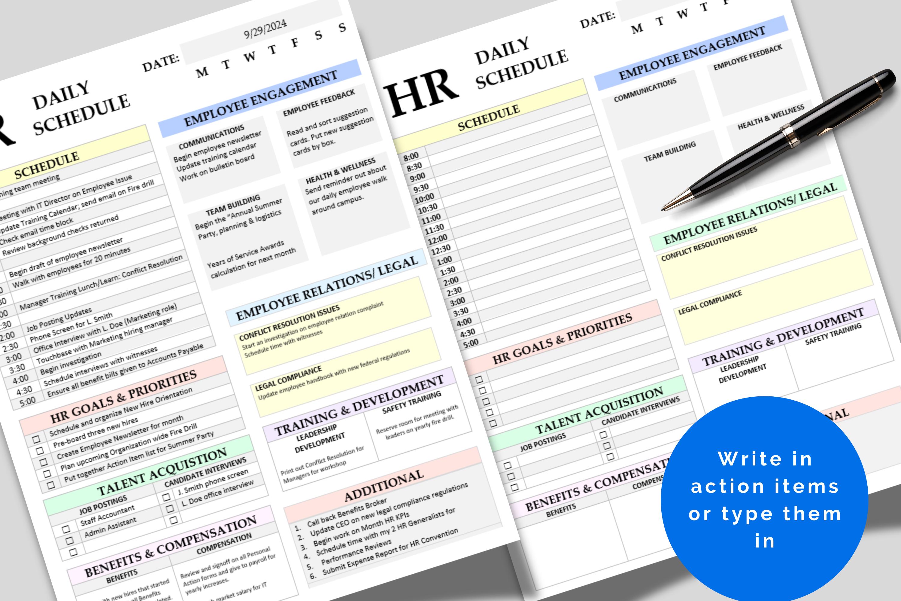 HR Daily Planner Template: Editable Employee Management Schedule ...