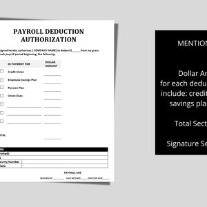 Payroll Deduction Authorization Form | Editable MS Word Template - Etsy