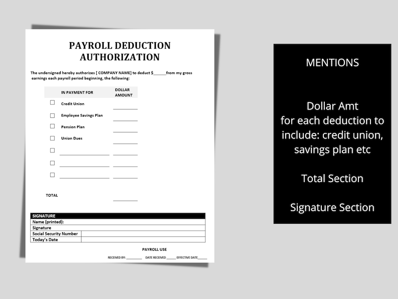 Payroll Deduction Authorization Form Editable MS Word Template - Etsy