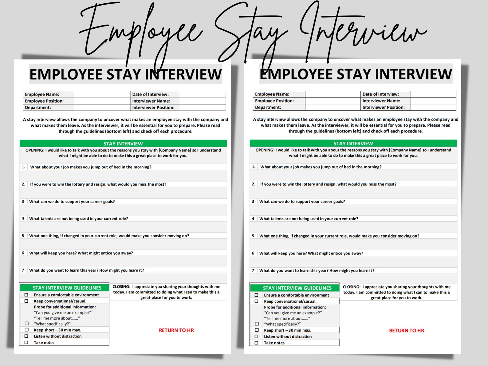 Employee Stay Interview Template / Mini Checklist /guidelines - Etsy